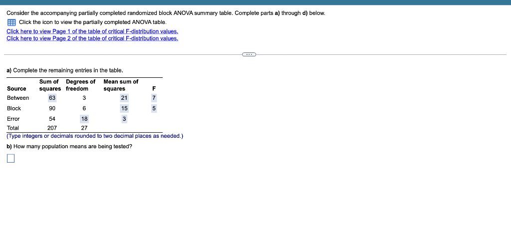 Solved Consider the accompanying partially completed | Chegg.com