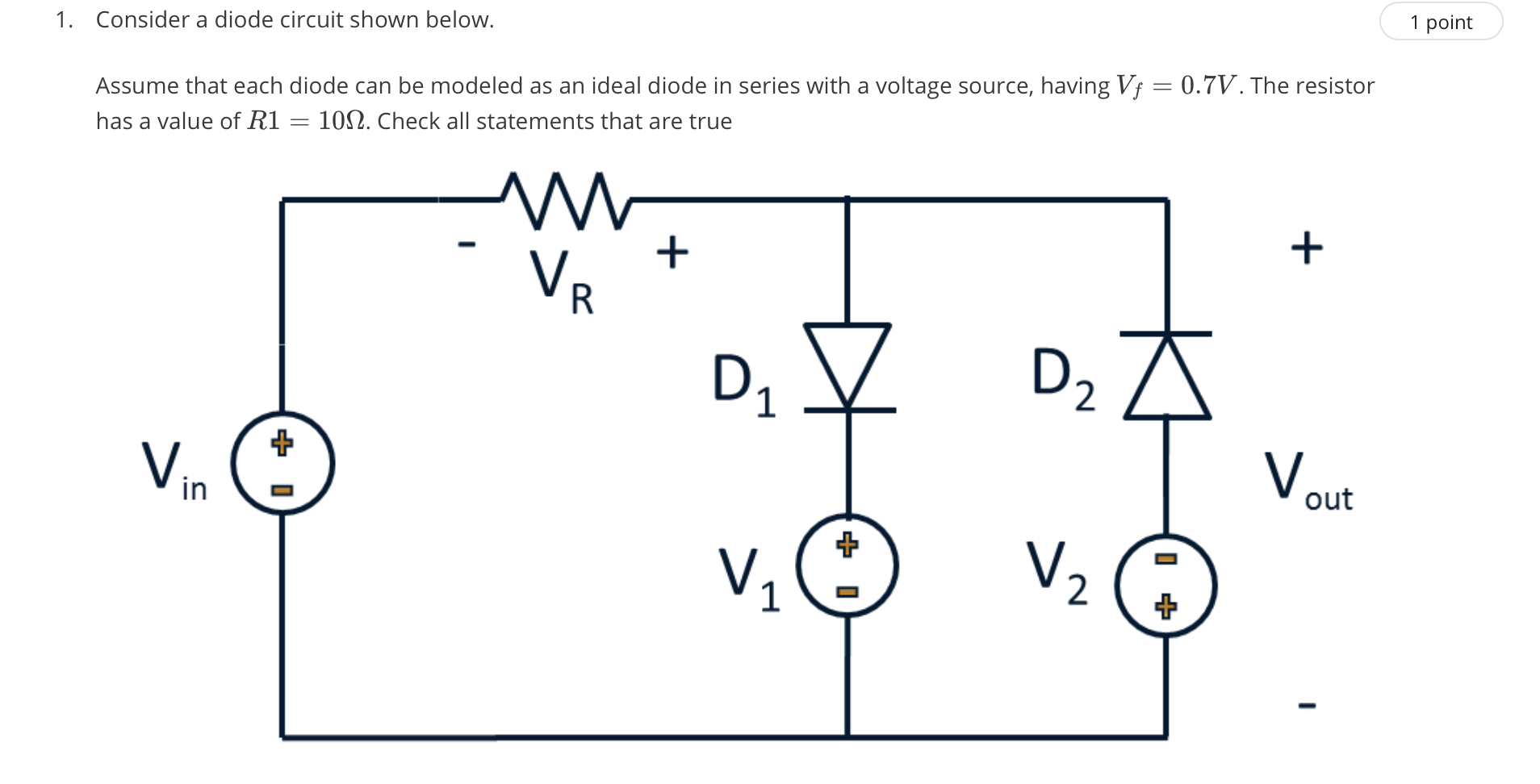 Solved 1. Consider a diode circuit shown below. 1 point | Chegg.com