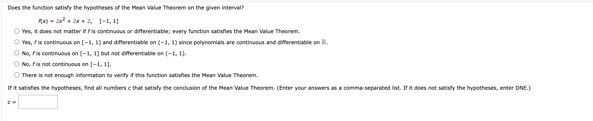 Solved Does the function satisfy the hypotheses of the Mean | Chegg.com