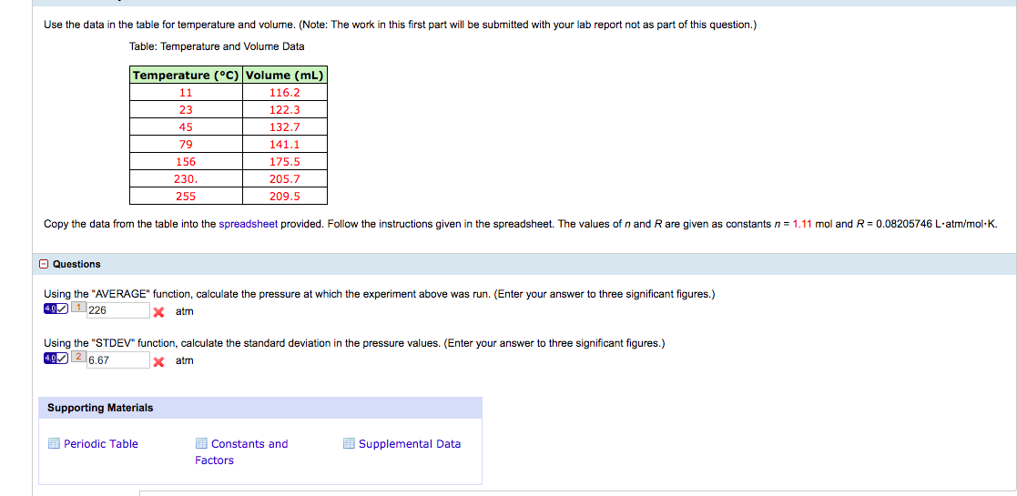 Solved Use the data in the table for temperature and volume. | Chegg.com