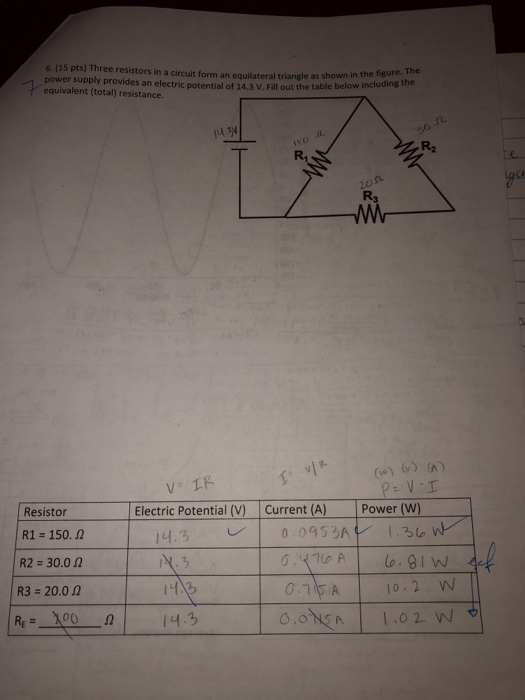Solved 6. (15 pts) Three resistors in a circuit form a n | Chegg.com