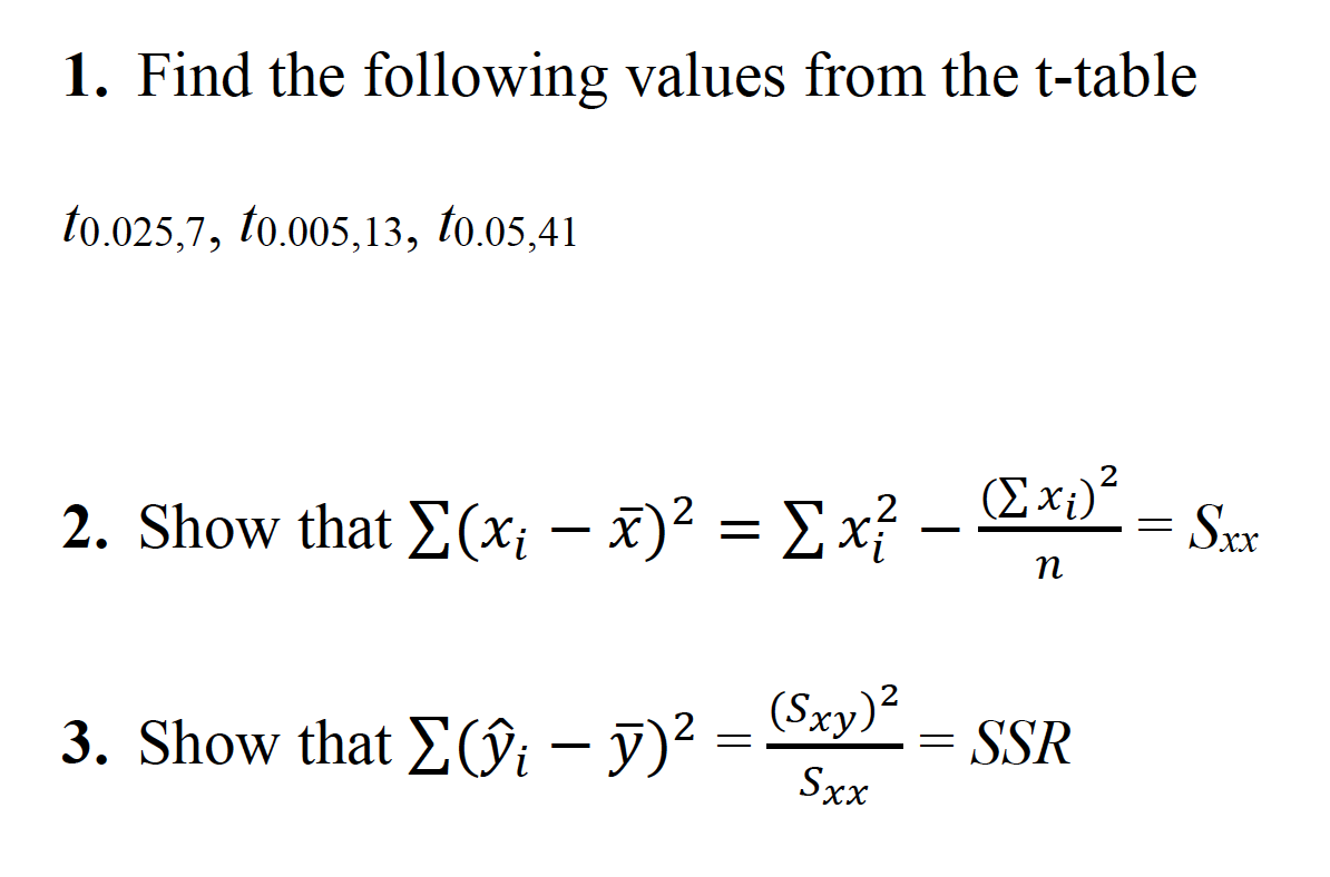 Solved 1. Find the following values from the t-table | Chegg.com