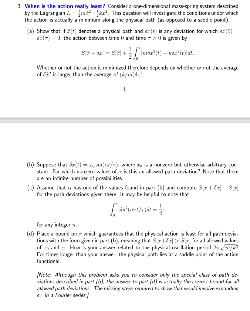 Solved 3. When is the action really least? Consider a | Chegg.com