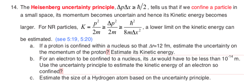 Solved 14. The Heisenberg uncertainty principle, ApArz h/2, | Chegg.com