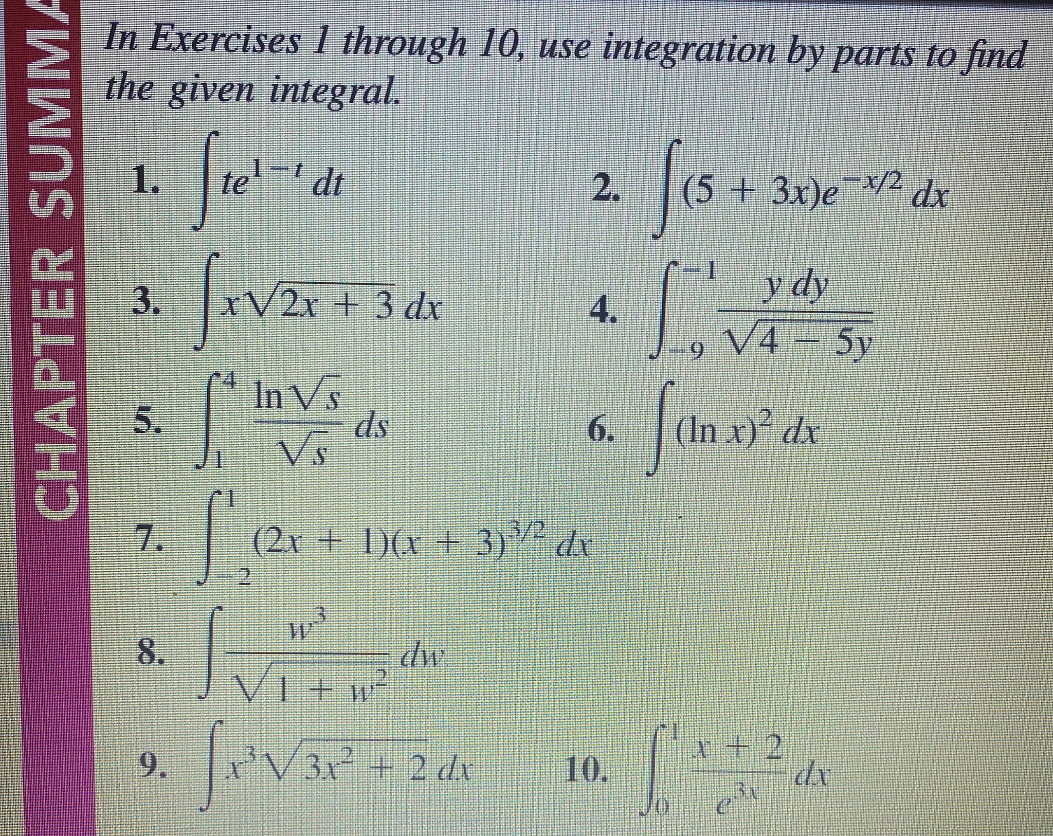 Solved In Exercises 1 through 10, use integration by parts | Chegg.com