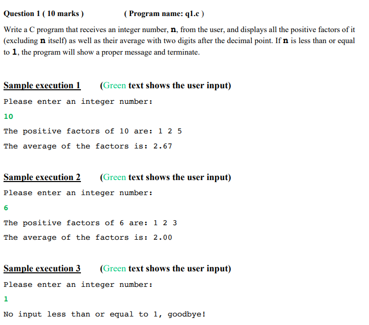 Solved Question 1 ( 10 marks) (Program name: q1.c) Write a C | Chegg.com