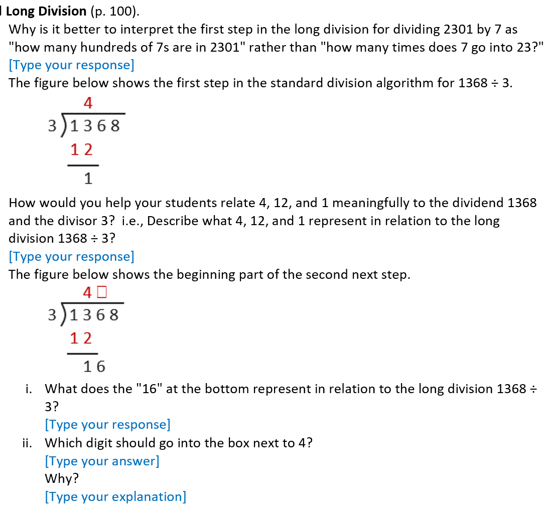 Solved Long Division (p. 100). Why is it better to interpret | Chegg.com