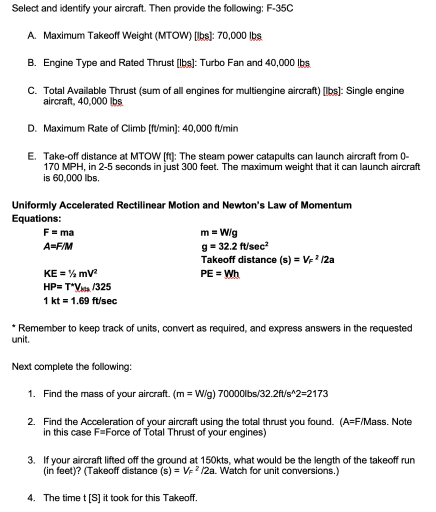 Solved Select and identify your aircraft. Then provide the | Chegg.com