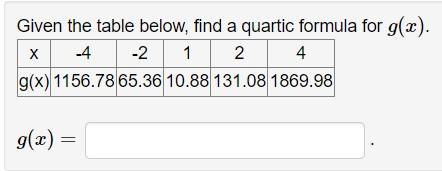 Solved Given the table below, find a quartic formula for | Chegg.com