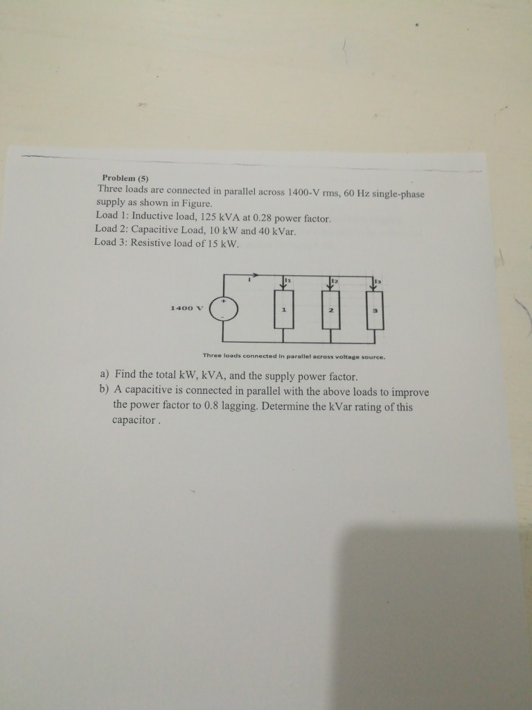 Solved Problem (5) Three loads are connected in parallel | Chegg.com