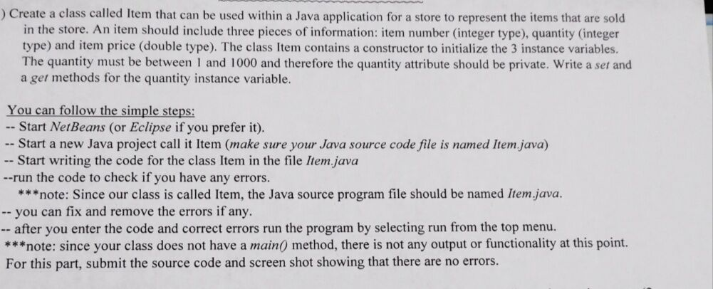 Solved Create a class called Item that can be used within a | Chegg.com