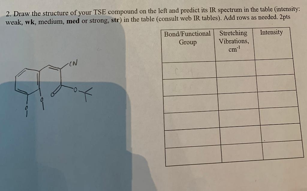 Solved 2. Draw the structure of your TSE compound on the | Chegg.com