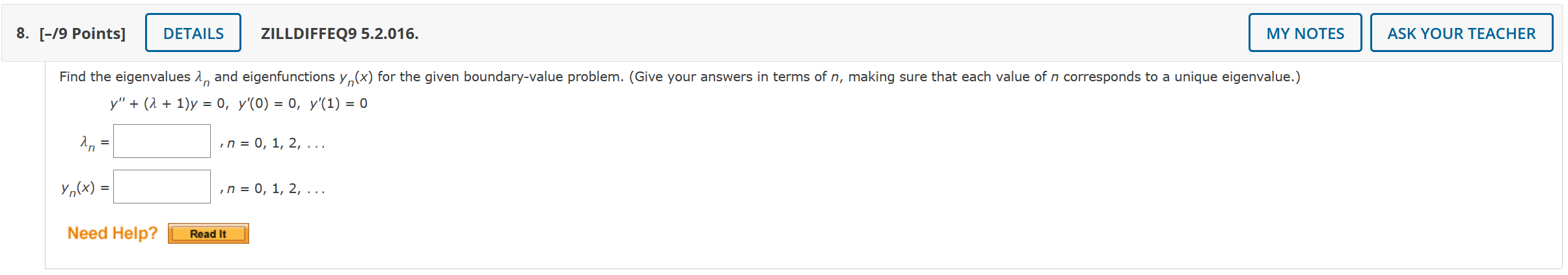 Solved 8. [-19 Points] DETAILS ZILLDIFFEQ9 5.2.016. MY NOTES | Chegg.com