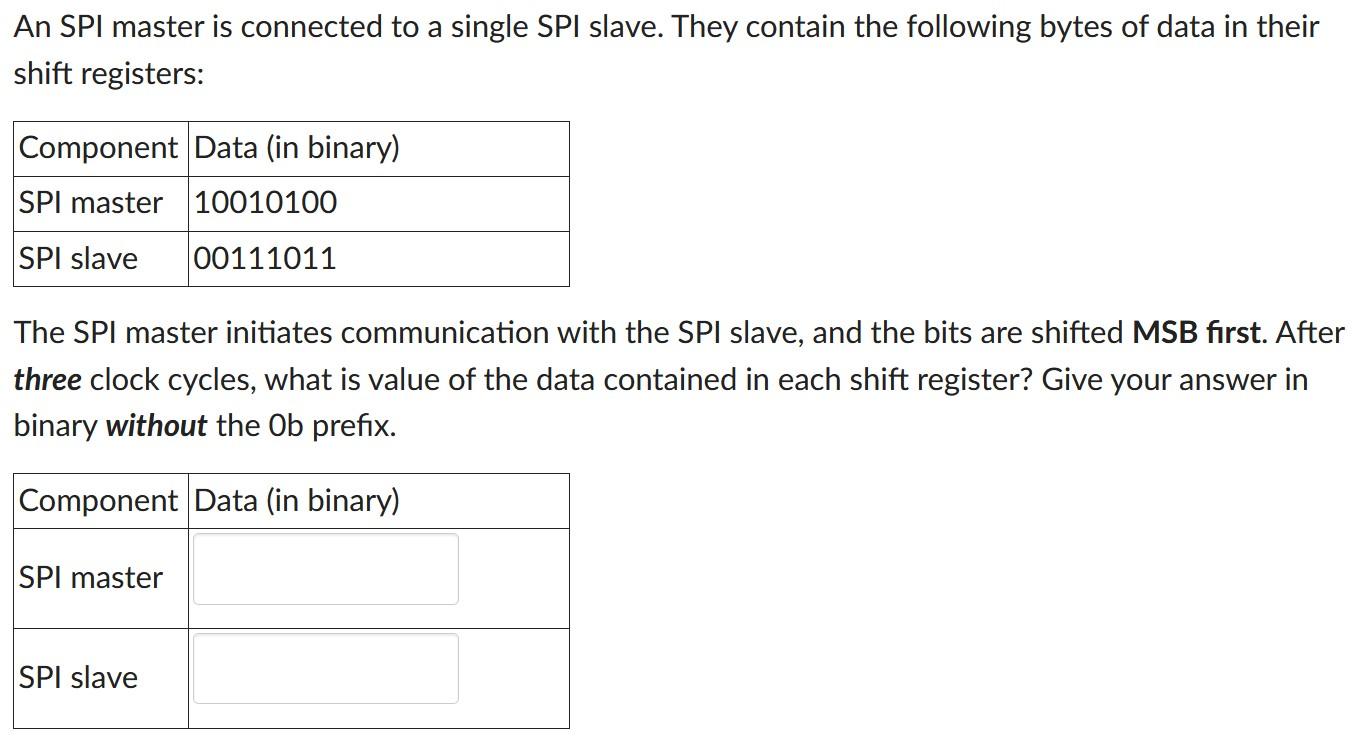 Solved An SPL master is connected to a single SPI slave. | Chegg.com