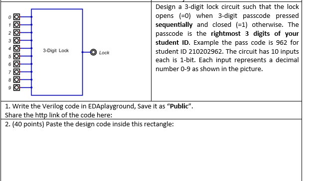 Solved \begin{tabular}{|l|l|} \hline Sesign a 3-digit lock | Chegg.com
