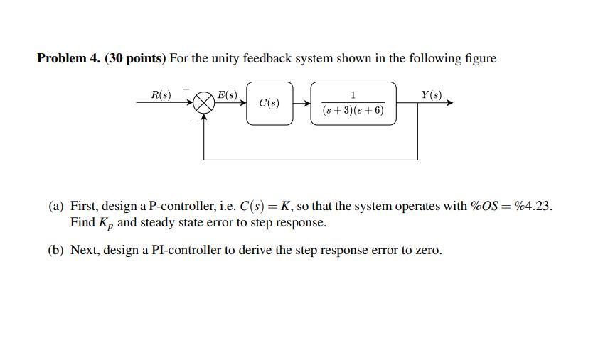 Solved Problem 4. (30 points) For the unity feedback system | Chegg.com