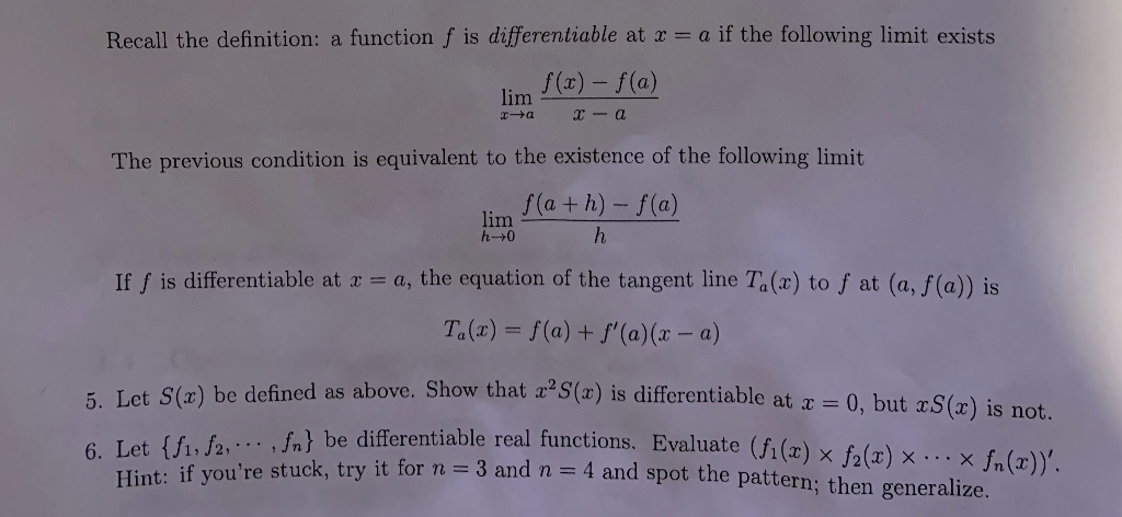 Solved Recall The Definition A Function F Is Differentiable 8694