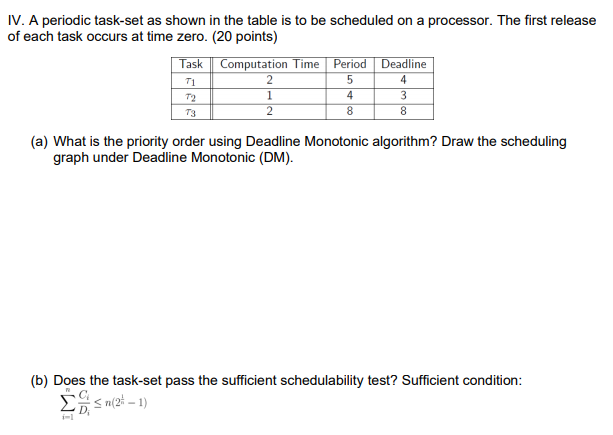 Solved IV. A periodic task-set as shown in the table is to | Chegg.com