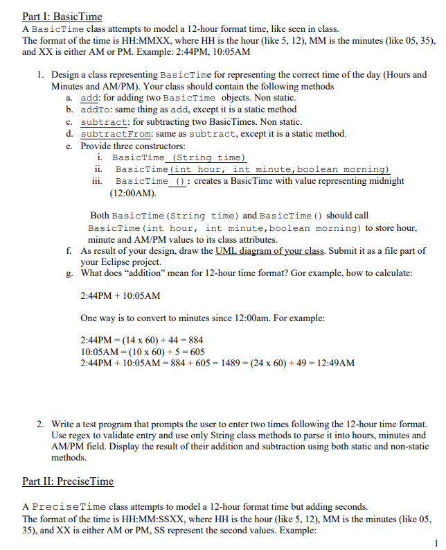 Solved Part I: BasicTime A BasicTime class attempts to model | Chegg.com