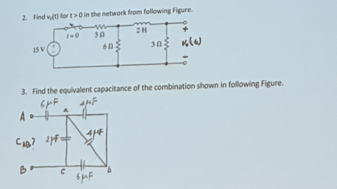 Solved 2. Lind \\( v a(t) \\) for \\( t>0 \\) in the network | Chegg.com