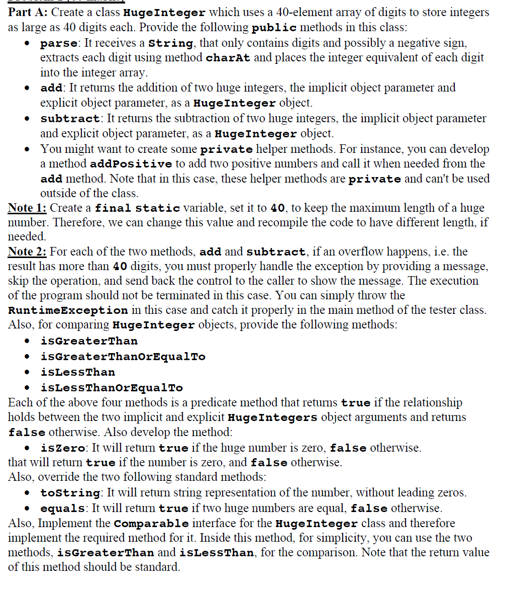 Solved . Part A: Create a class HugeInteger which uses a | Chegg.com