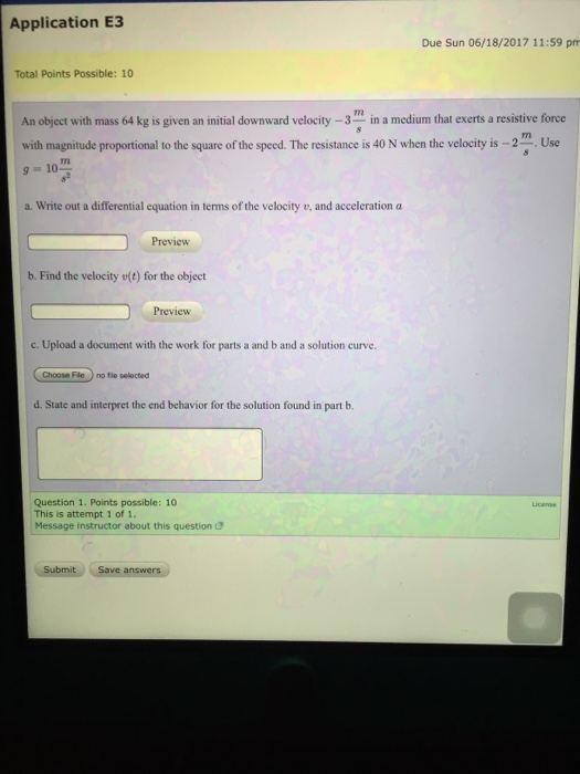 Solved An object with mass 64 kg is given an initial | Chegg.com