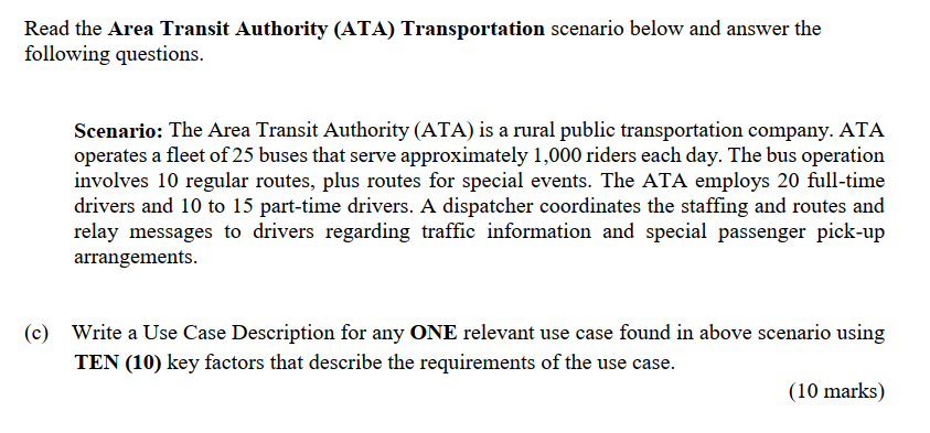 Read the Area Transit Authority (ATA) Transportation | Chegg.com