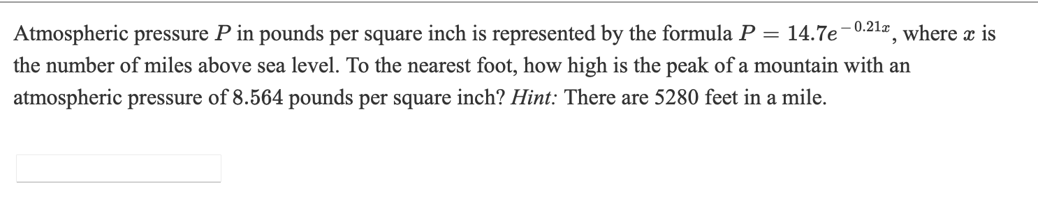 Solved Atmospheric pressure P in pounds per square inch is | Chegg.com