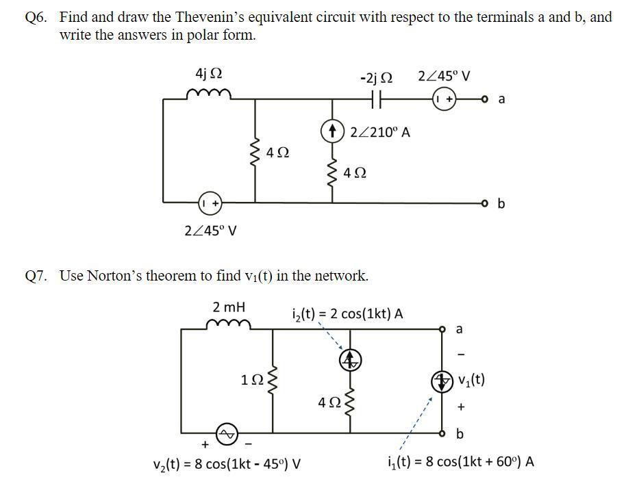 Solved Q6. Find and draw the Thevenin's equivalent circuit | Chegg.com
