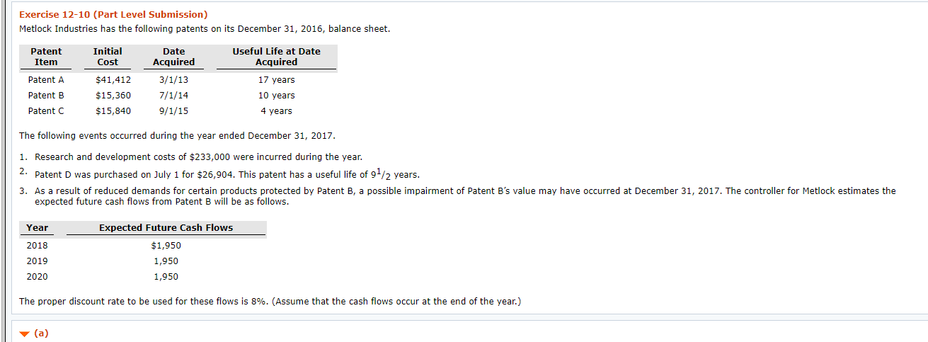 Solved Exercise 12-10 (Part Level Submission) Metlock | Chegg.com