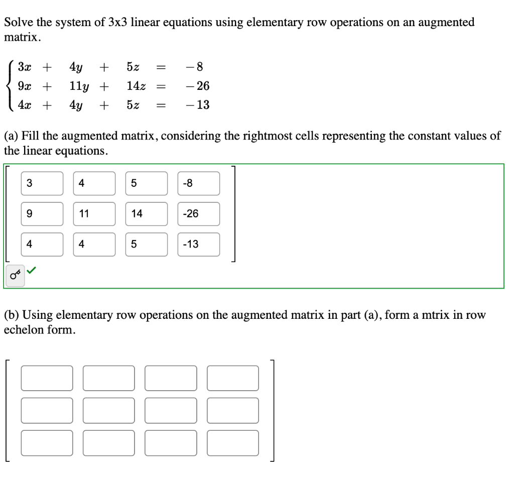 Solved Solve the system of 3x3 linear equations using | Chegg.com