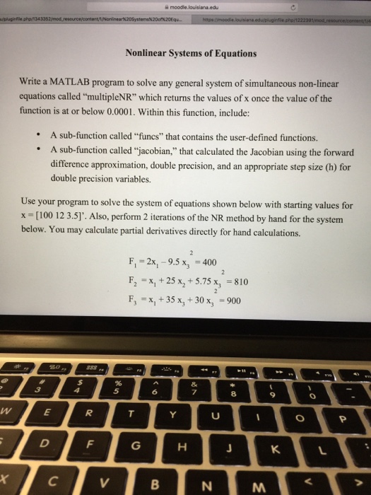 Solved Nonlinear Systems of Equations Write a MATLAB program | Chegg.com
