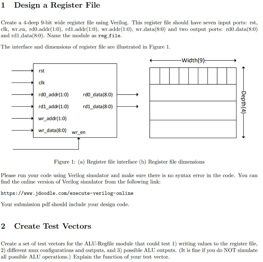 Solved 1 Design a Register File Create a 4-deep 9-bit wide | Chegg.com
