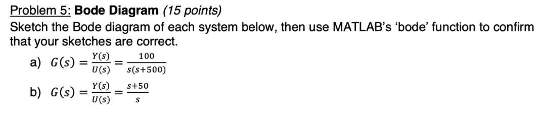 Solved Problem 5: Bode Diagram (15 points) Sketch the Bode | Chegg.com