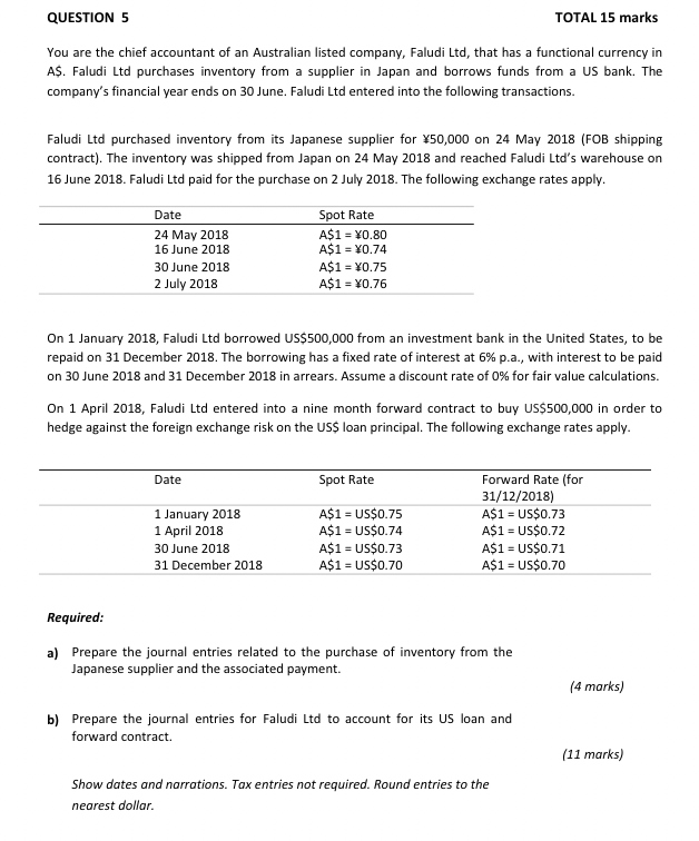 QUESTION 5 TOTAL 15 marks You are the chief | Chegg.com
