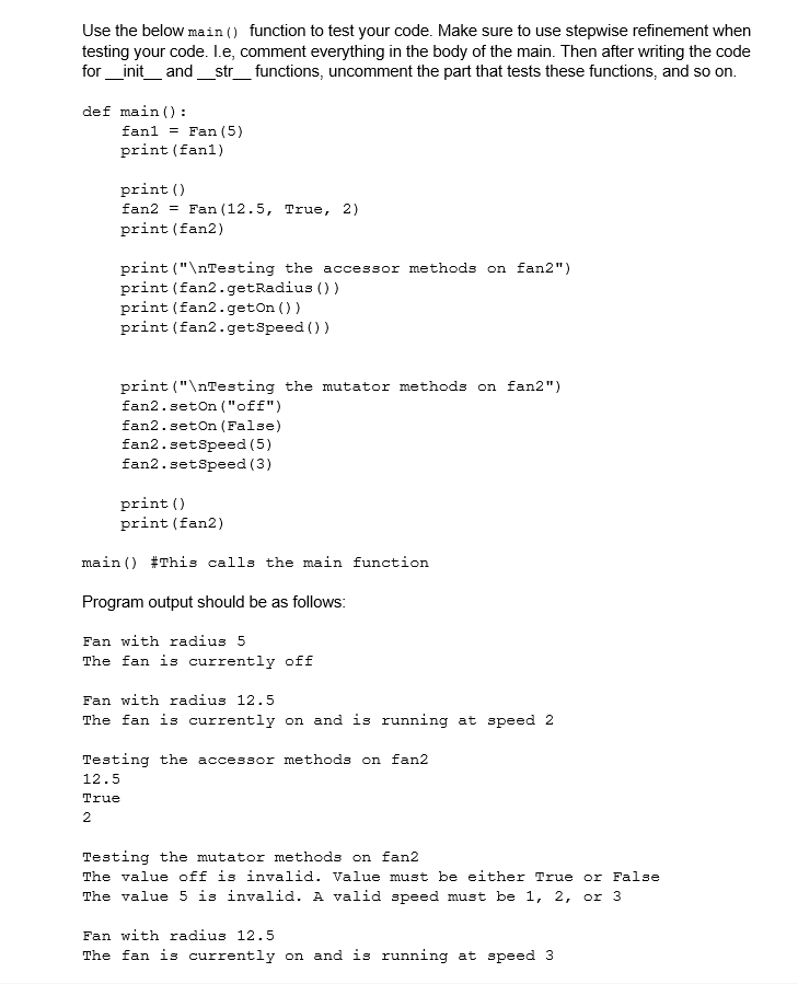 Solved CSC 131: Fan Class Lab 4 Instructions For this lab, | Chegg.com