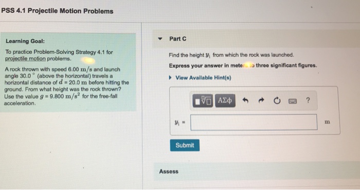 Solved PSS 4.1 Projectile Motion Problems Part C Learning | Chegg.com