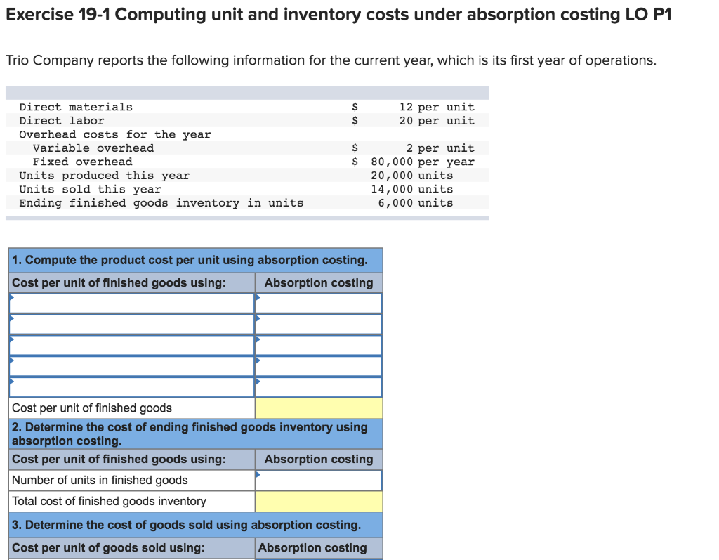 Solved Exercise 19-1 Computing unit and inventory costs | Chegg.com