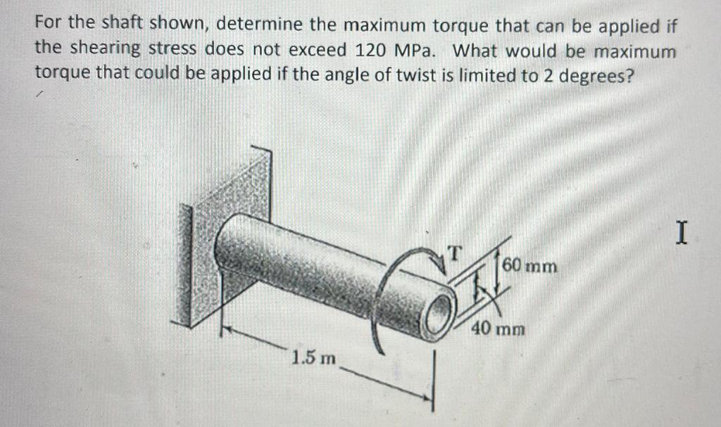 Solved For the shaft shown, determine the maximum torque | Chegg.com