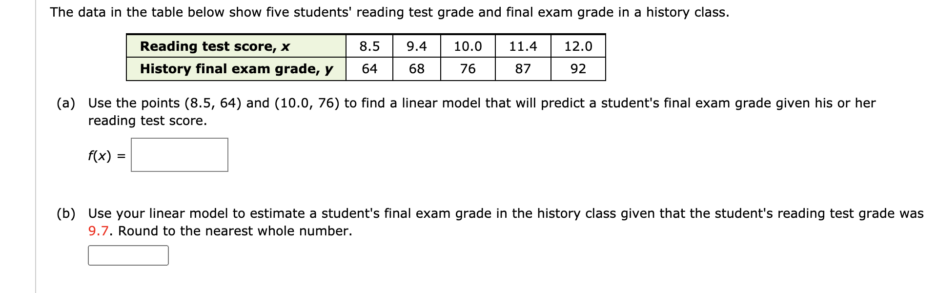 Solved The data in the table below show five students' | Chegg.com