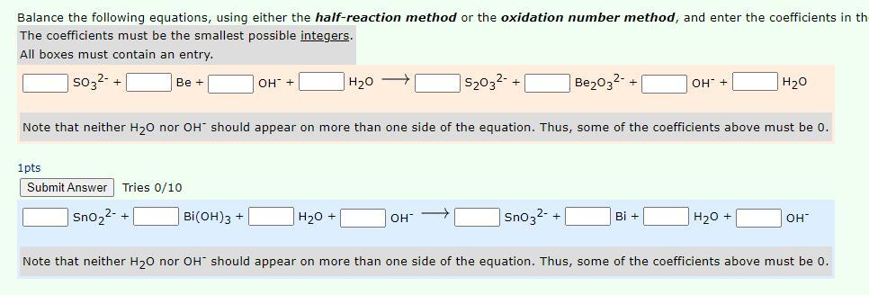 Solved Balance the following equations, using either the | Chegg.com