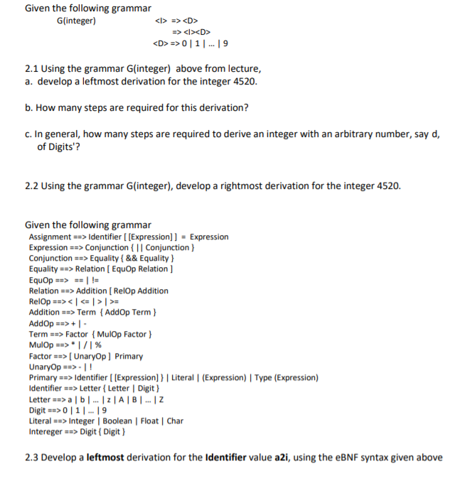 Solved Given the following grammar G(integer) >0 19 2.1 | Chegg.com