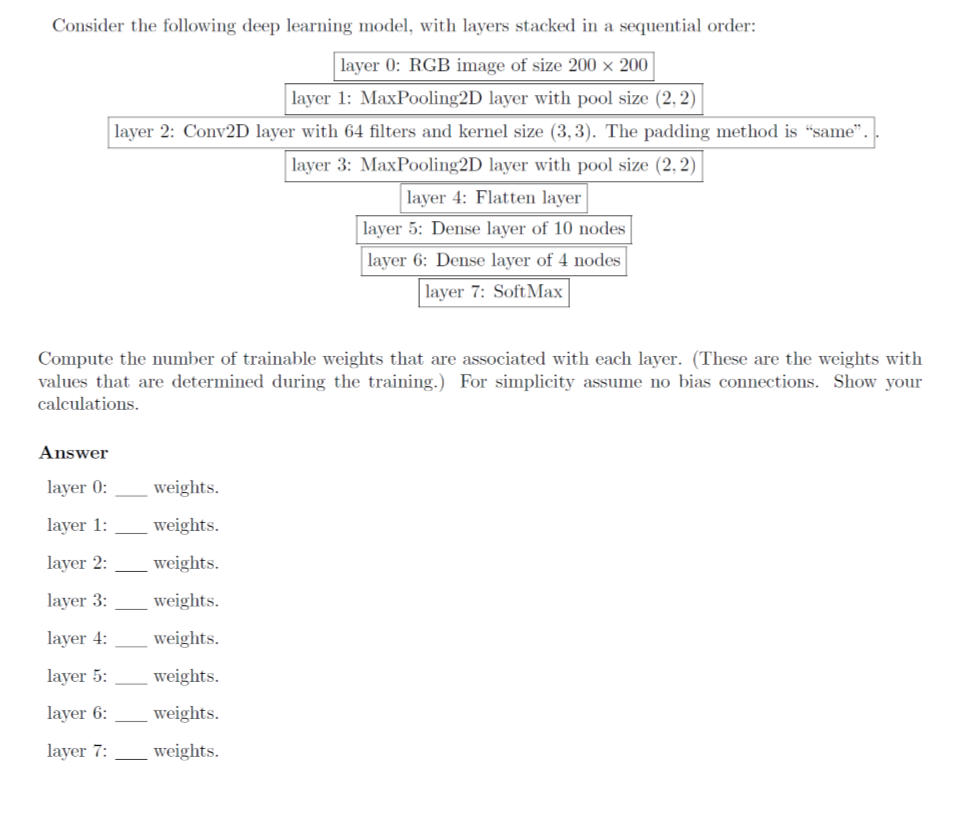 Solved Consider the following deep learning model, with | Chegg.com