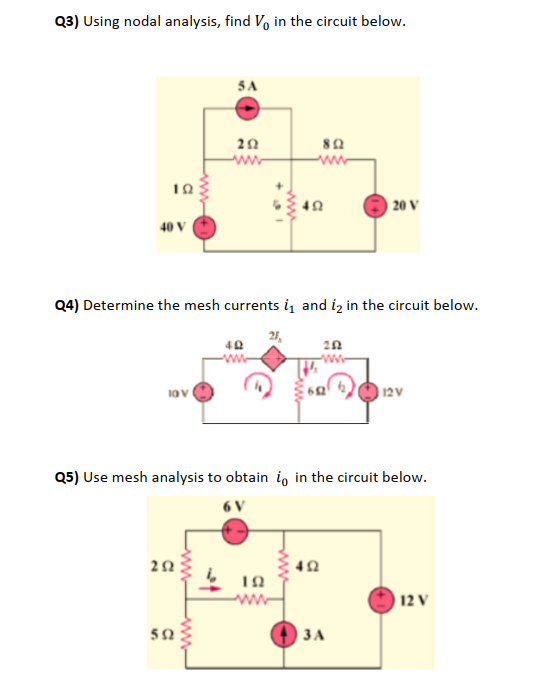 Solved Q3) Using nodal analysis, find V, in the circuit | Chegg.com