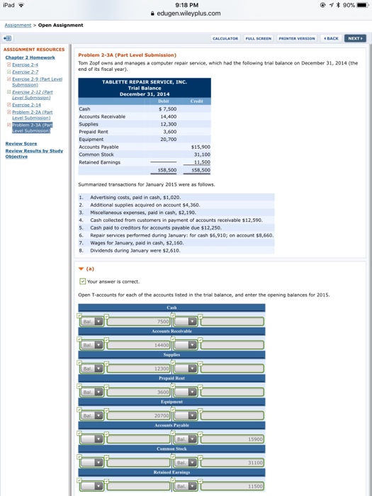 Solved 9:18 PM @イ* 90%- Problem 2-3A (Part Level Submission) | Chegg.com