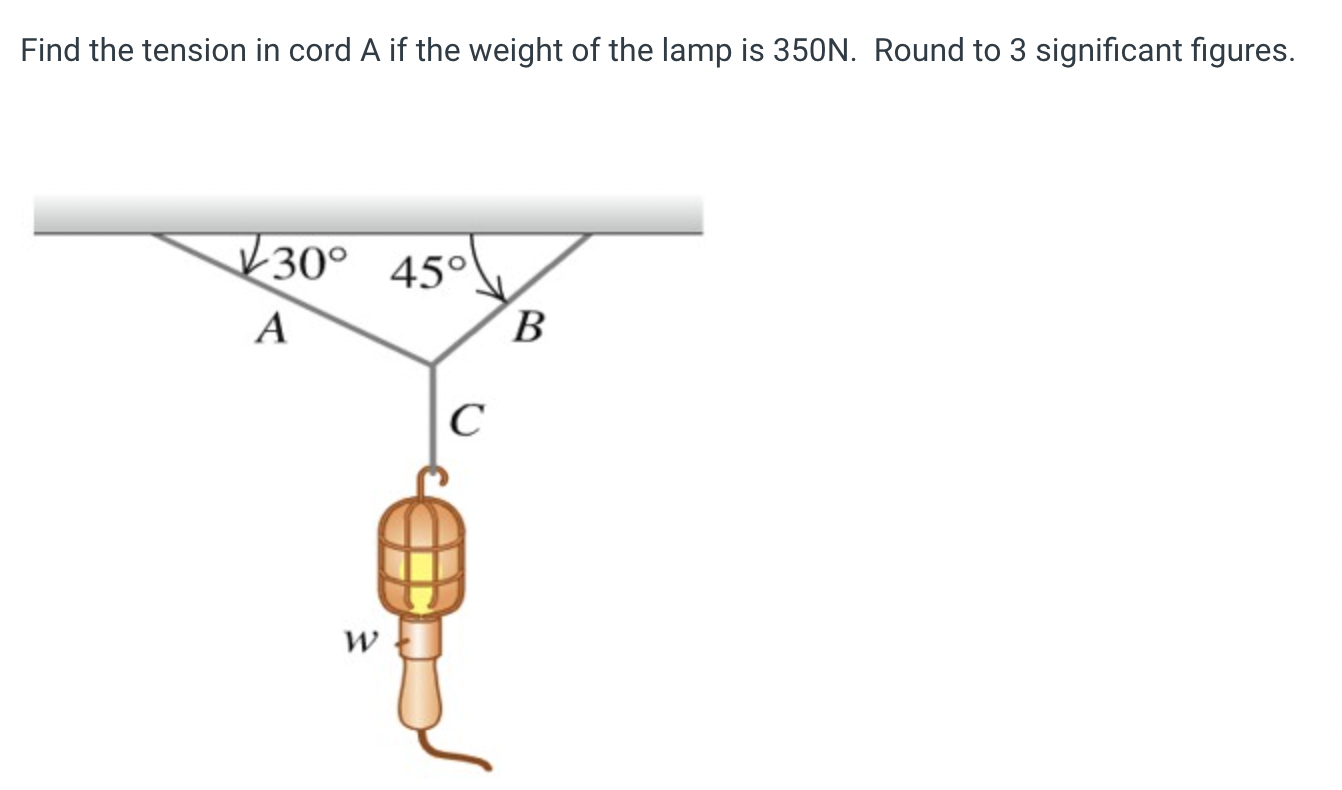Solved Find the tension in cord A if the weight of the lamp | Chegg.com
