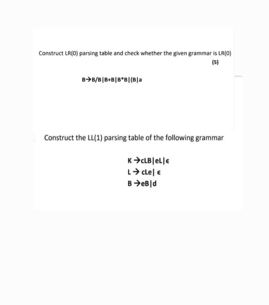 Solved Construct LR(O) parsing table and check whether the | Chegg.com