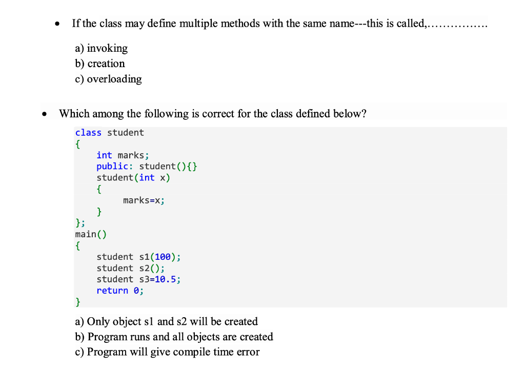 Solved 5- . Which syntax for class definition is | Chegg.com