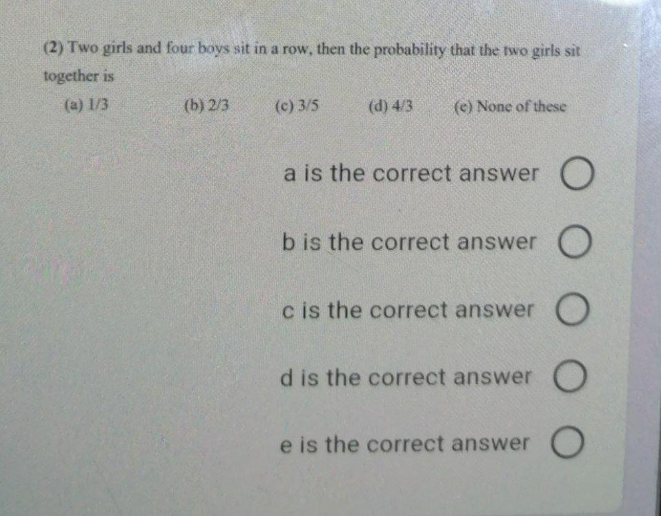 Solved (2) Two girls and four boys sit in a row, then the | Chegg.com