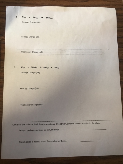 Solved NAME: DATE: PERIOD: WORKSHEET "Enthalpy and Entropy | Chegg.com